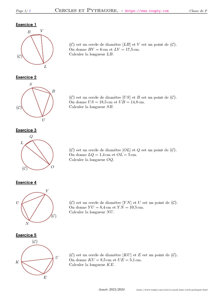 Exercice Cercle Pythagore 4eme 1 | PDF | Méthodes et références ...