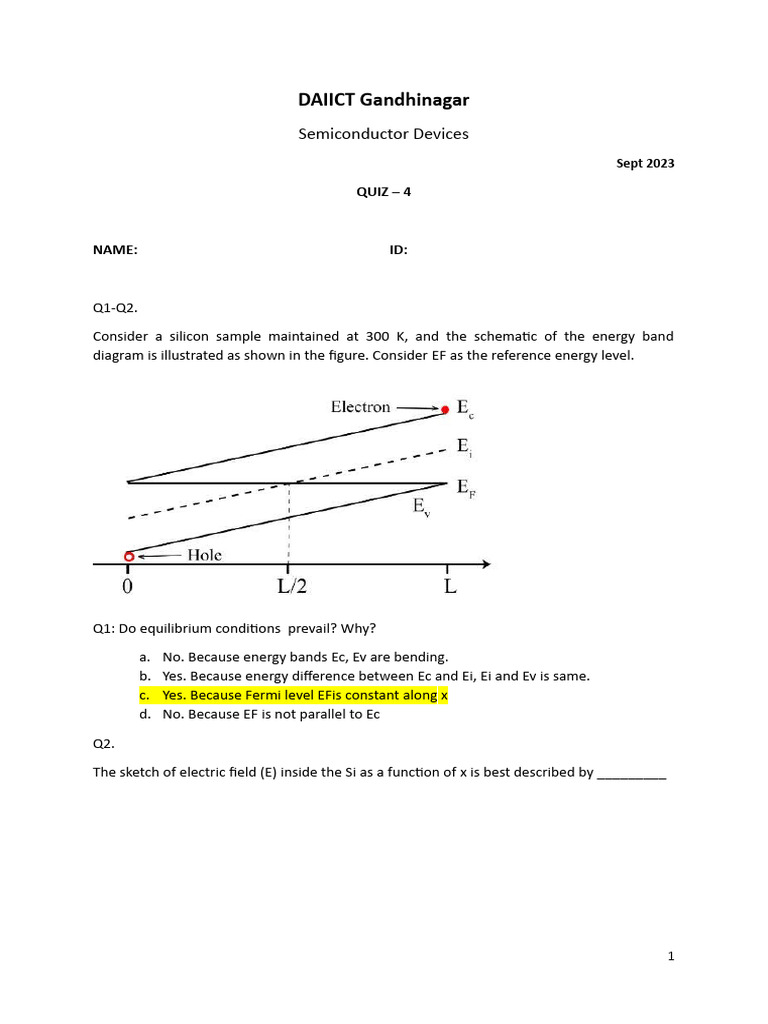 QUIZ 4-Anser | PDF | Doping (Semiconductor) | Semiconductors