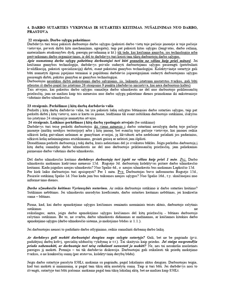 4. DARBO SUTARTIES VYKDYMAS IR SUTARTIES KEITIMAS. NUŠALINIMAS NUO ...