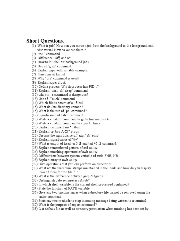 Short Questions Of Unix Command Line Interface