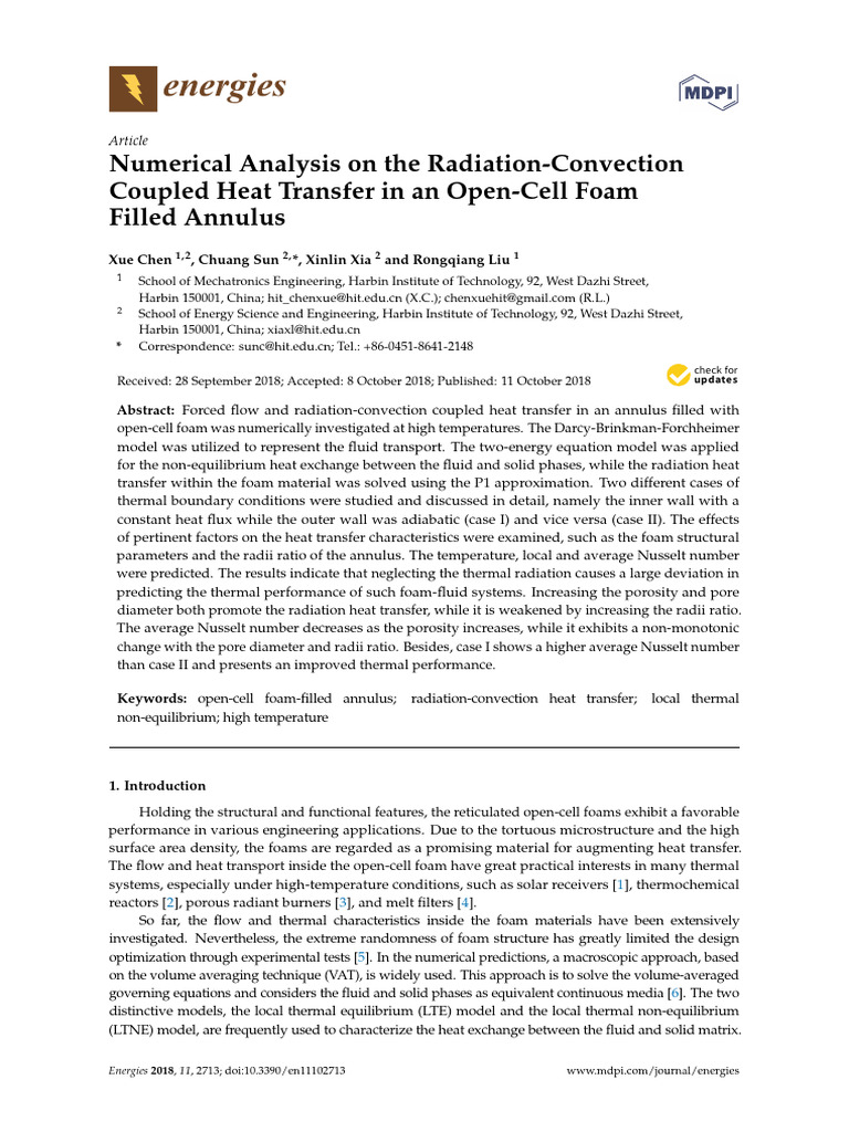 Numerical Analysis On The Radiation Convection Coupled Heat Transfer In An Open Cell Foam Filled