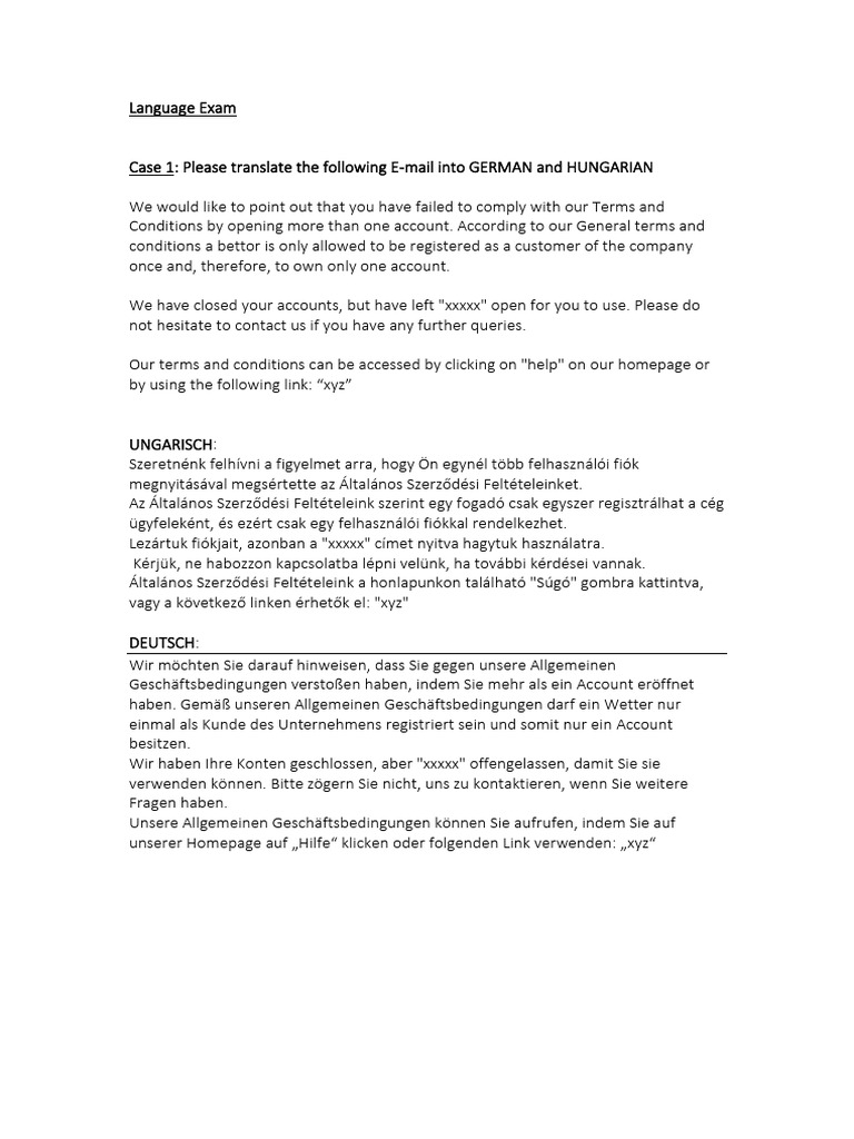 Language Exam HU | PDF