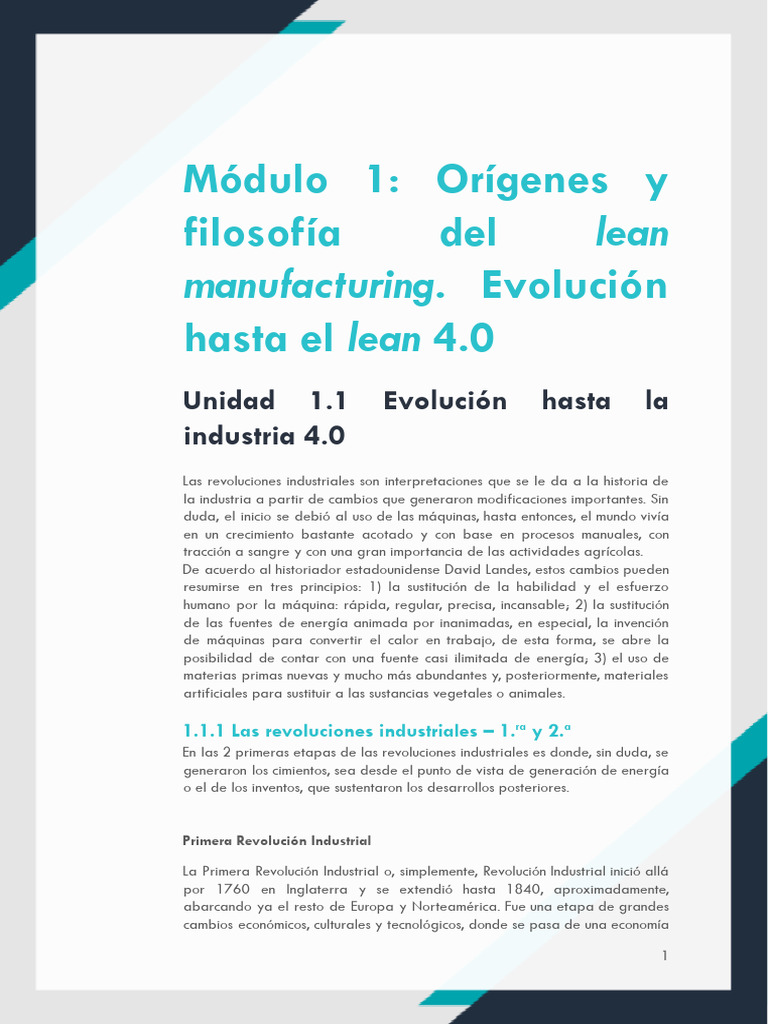 Módulo 1.1. Orígenes y Filosofía Del Lean Manufacturing. Evolución Hasta El Lean 4.0 | PDF ...