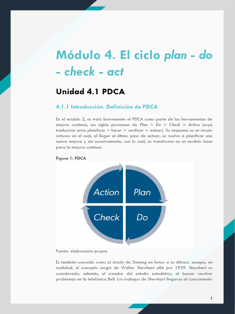 Módulo 1.4. El ciclo plan - do - check - act | PDF | Producción y ...