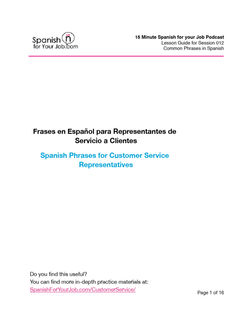 SPJ 012 PDF Spanish Phrases For Customer Service Representatives ...