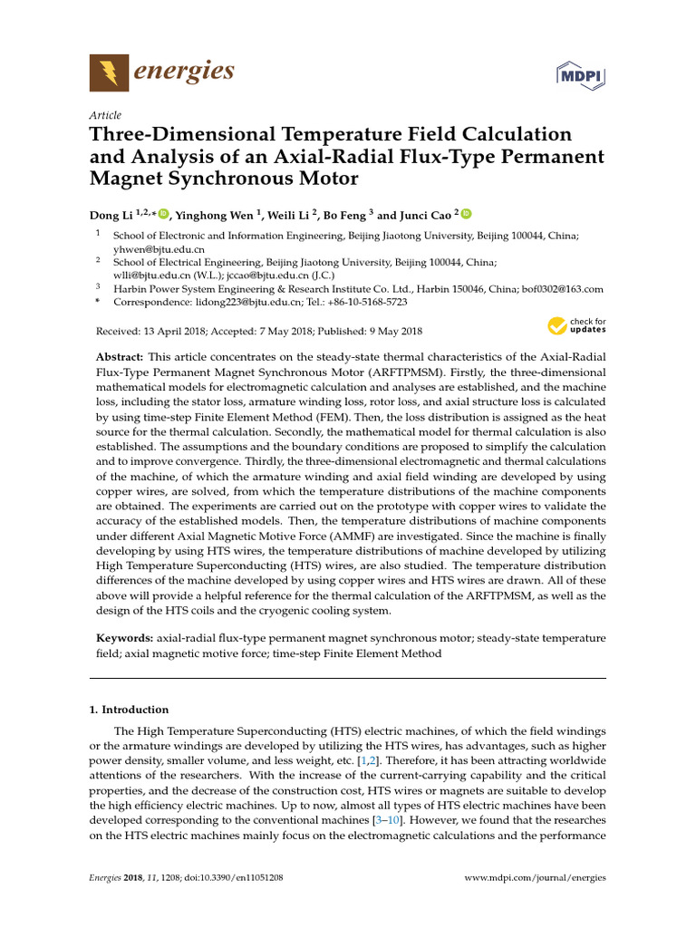 Three-Dimensional Temperature Field Calculation and Analysis of An Axial-Radial Flux-Type ...