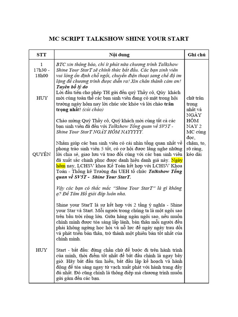 MC Script Talkshow Shine Your Start | PDF