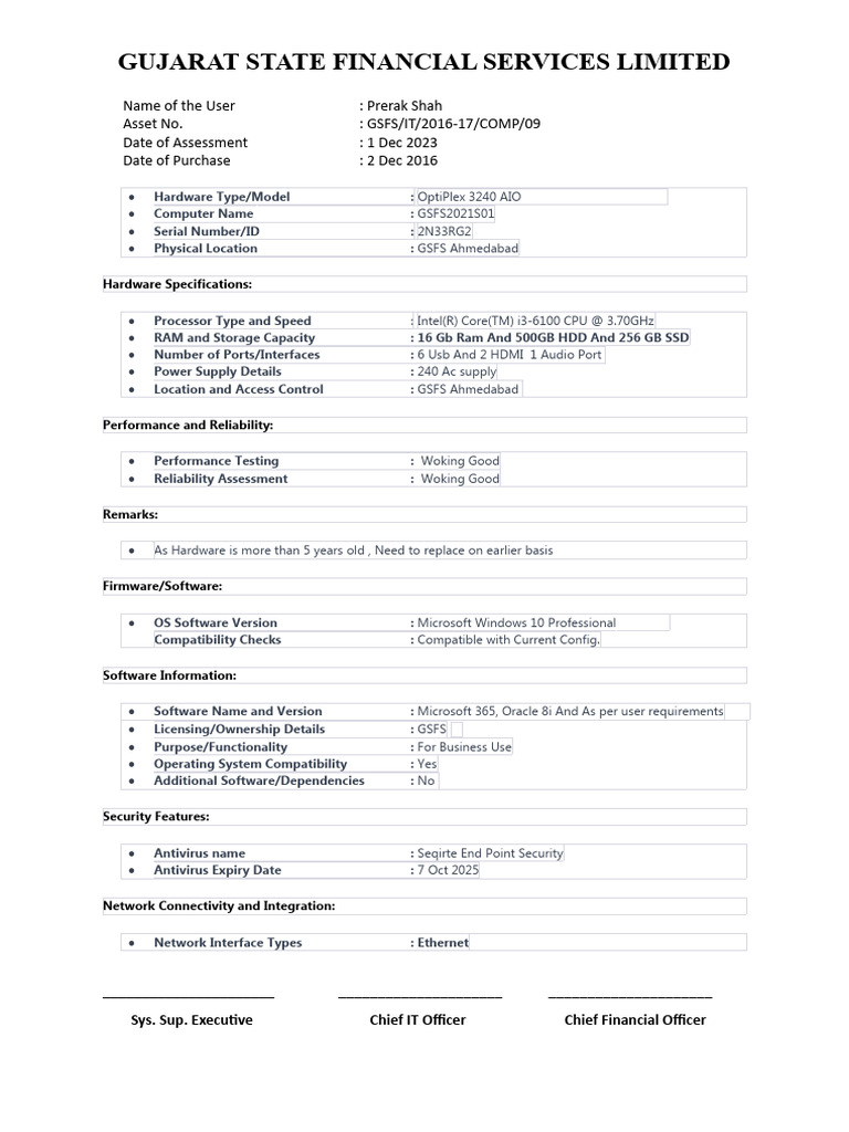 Hardware Assessment Report for GSFS | PDF | Operating System | Computer ...