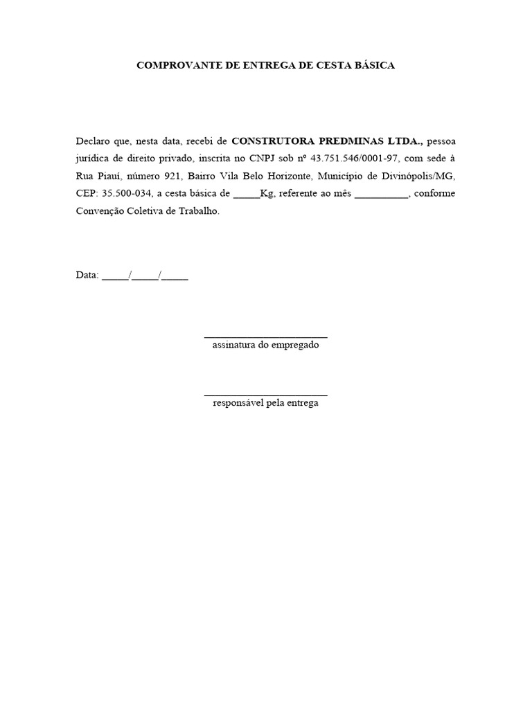 Comprovante de Entrega de Cesta Básica | PDF