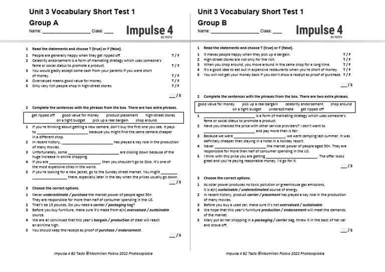 Unit 3 Vocabulary Short Test 1 A+B | PDF | Economies | Marketing