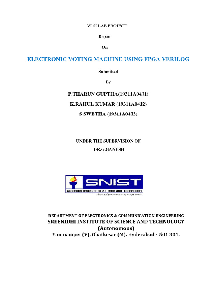 Project Report On Electronic Voting Machine Using Fpga Verilog | PDF | Field Programmable Gate ...