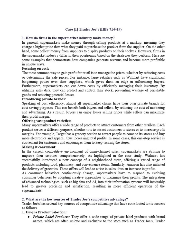 Trader Joe's Case Study | PDF | Supermarket | Retail