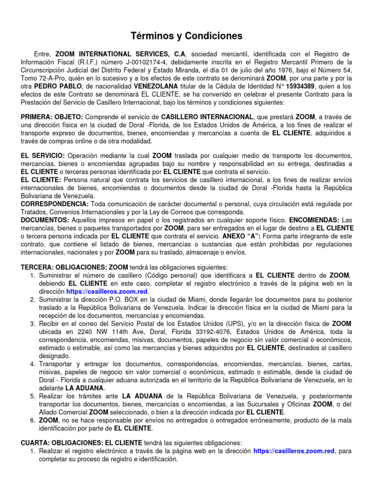 Términos y Condiciones | PDF | aduana | Correo