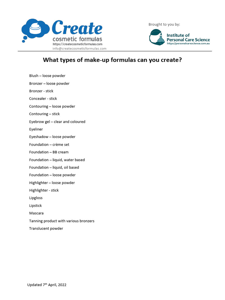 Comprehensive Makeup Ingredients List | PDF | Wax | Chemical Substances