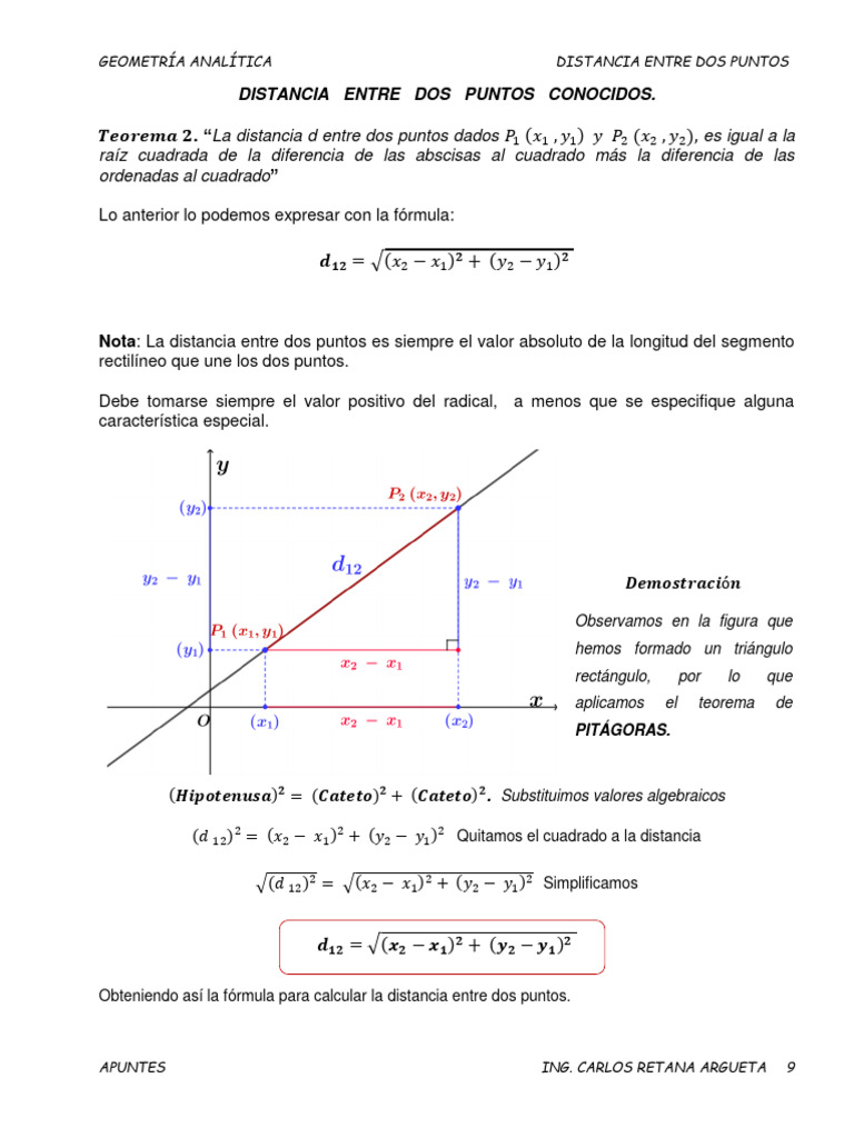 2 Distancia Entre Dos Puntos Conocidos | PDF | Raíz cuadrada | Distancia
