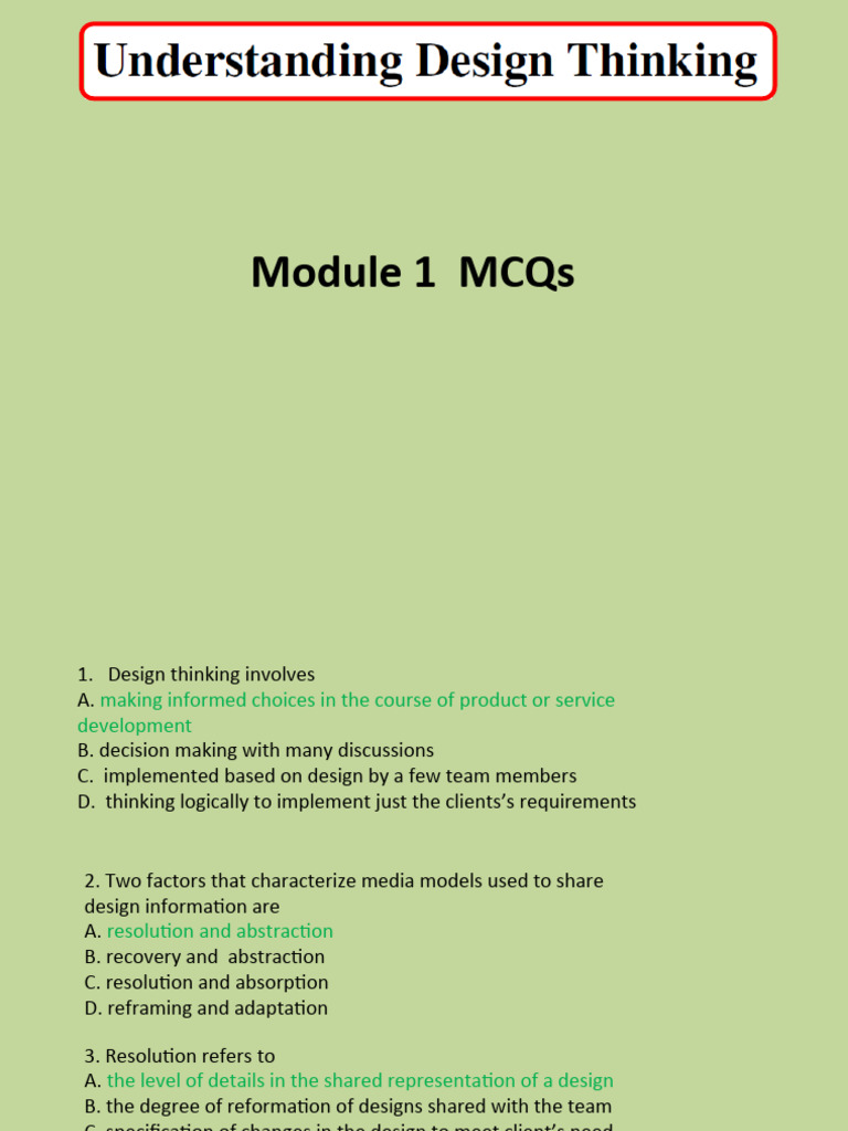Design Thinking MCQs for Assessment | PDF | Design | Abstraction
