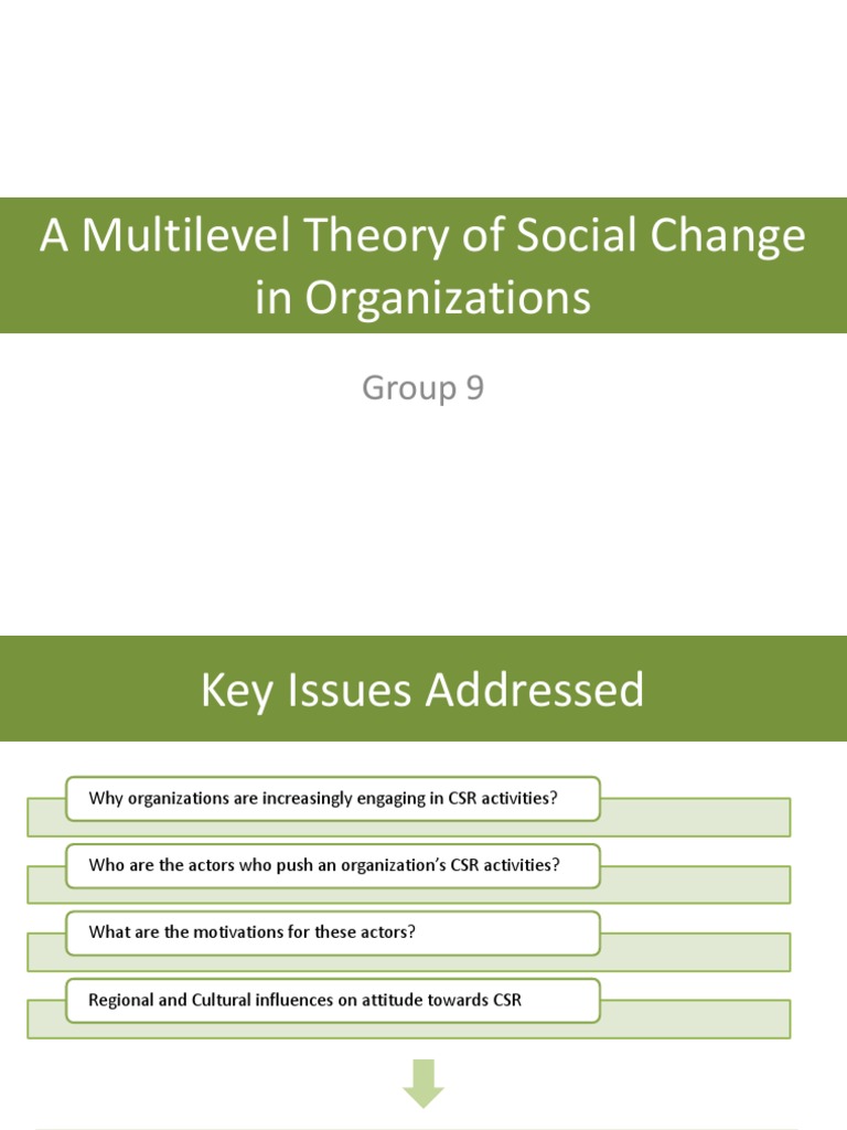 A Multilevel Theory of Social Change in Organizations: Group 9 | Download Free PDF | Corporate ...