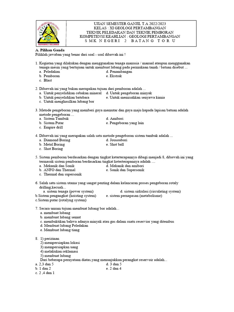 Soal Ujian Teknik Peledakan | PDF | Ilmu Sosial | Teknologi & Rekayasa