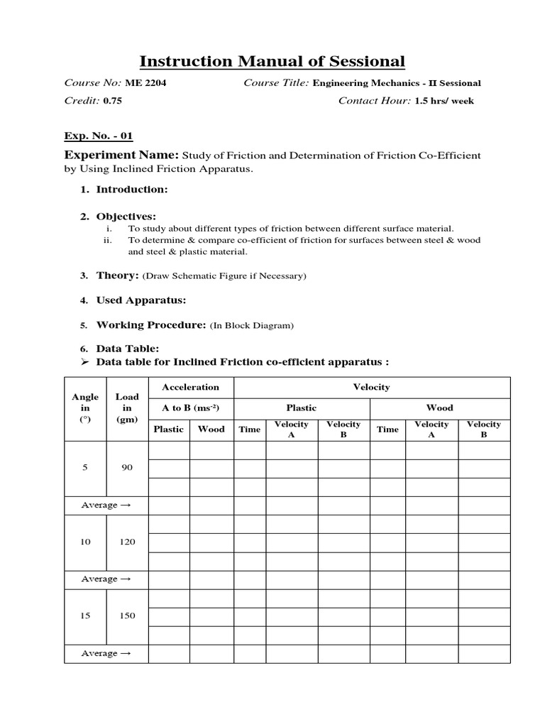 Instruction Sheet of Sessional - ME 2204 | PDF | Belt (Mechanical) | Friction