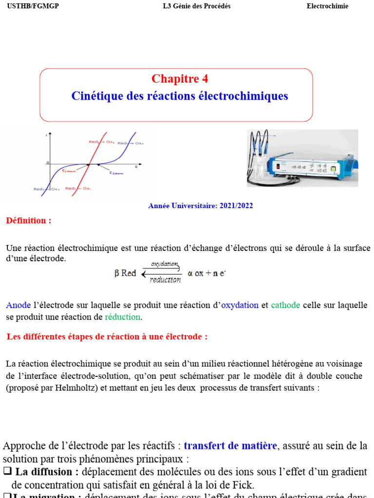 Chapitre 4 Cinétiques Des Réactions Électrochimiques | PDF ...