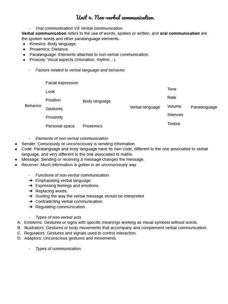 Unit 4. Non-Verbal Communication | PDF