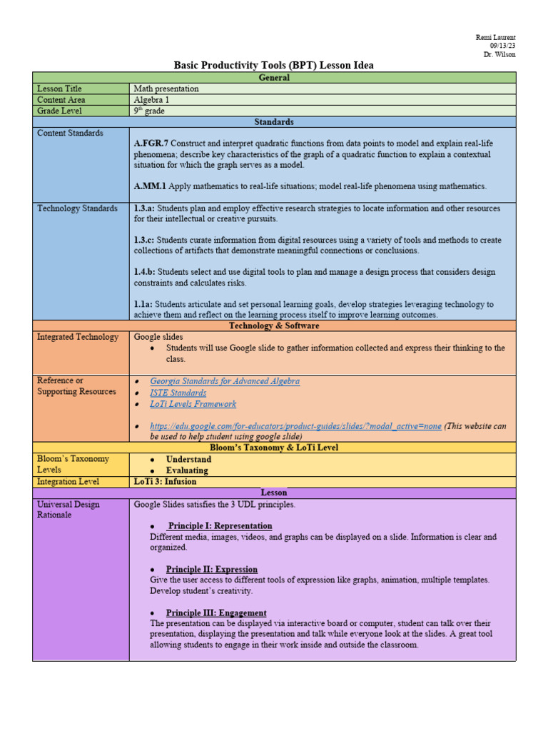 Basic Productivity Tools BPT Lesson Idea Remi Laurent | PDF | Quadratic Equation | Information