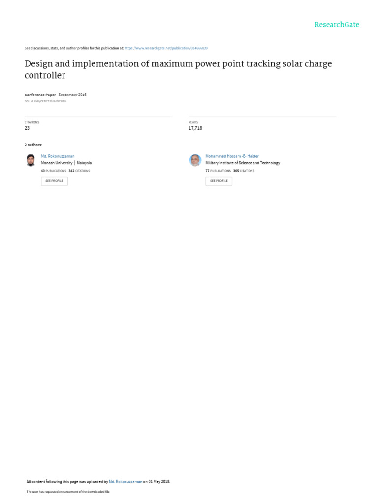 Designand Implementationof Maximum Power Point Tracking Solar Charge Controller by Rokonuzzaman ...