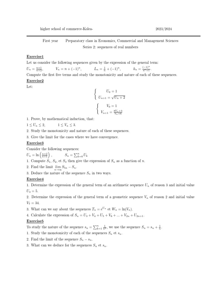 Series 2 Sequences of Real Numbers | PDF | Sequence | Arithmetic