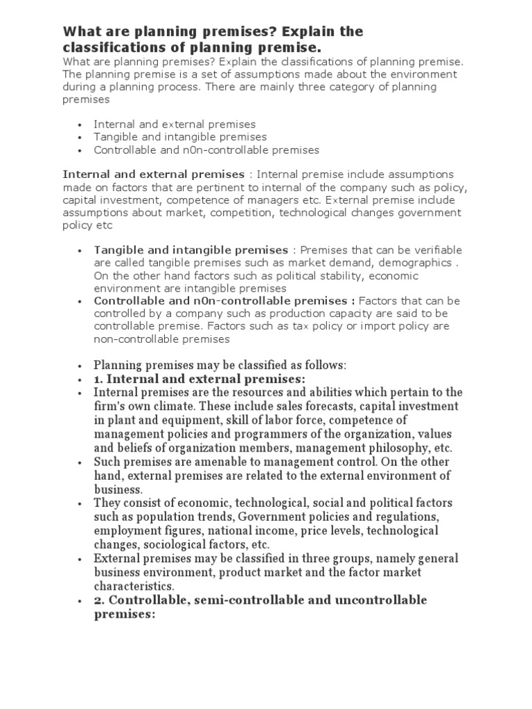 What Are Planning Premises? Explain The Classifications of Planning ...