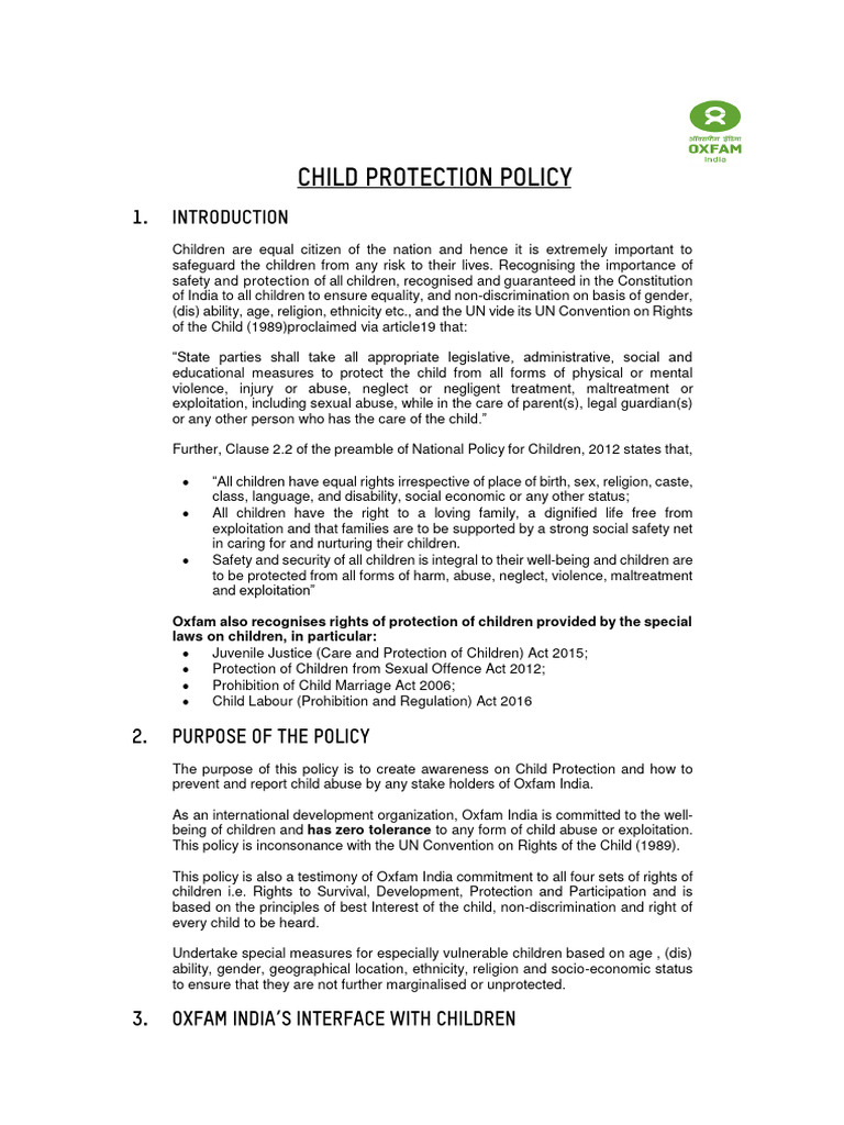 Child Protection Policy | PDF | Child Abuse | Child Protection