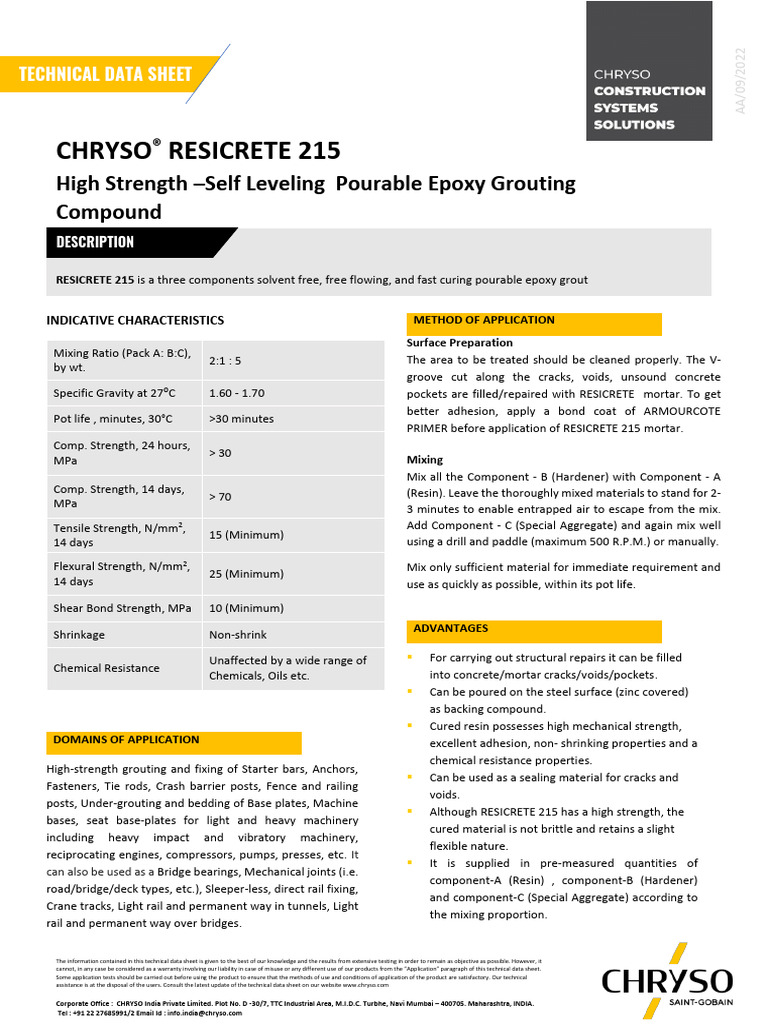 Resicrete 215 - TDS | PDF | Epoxy | Concrete