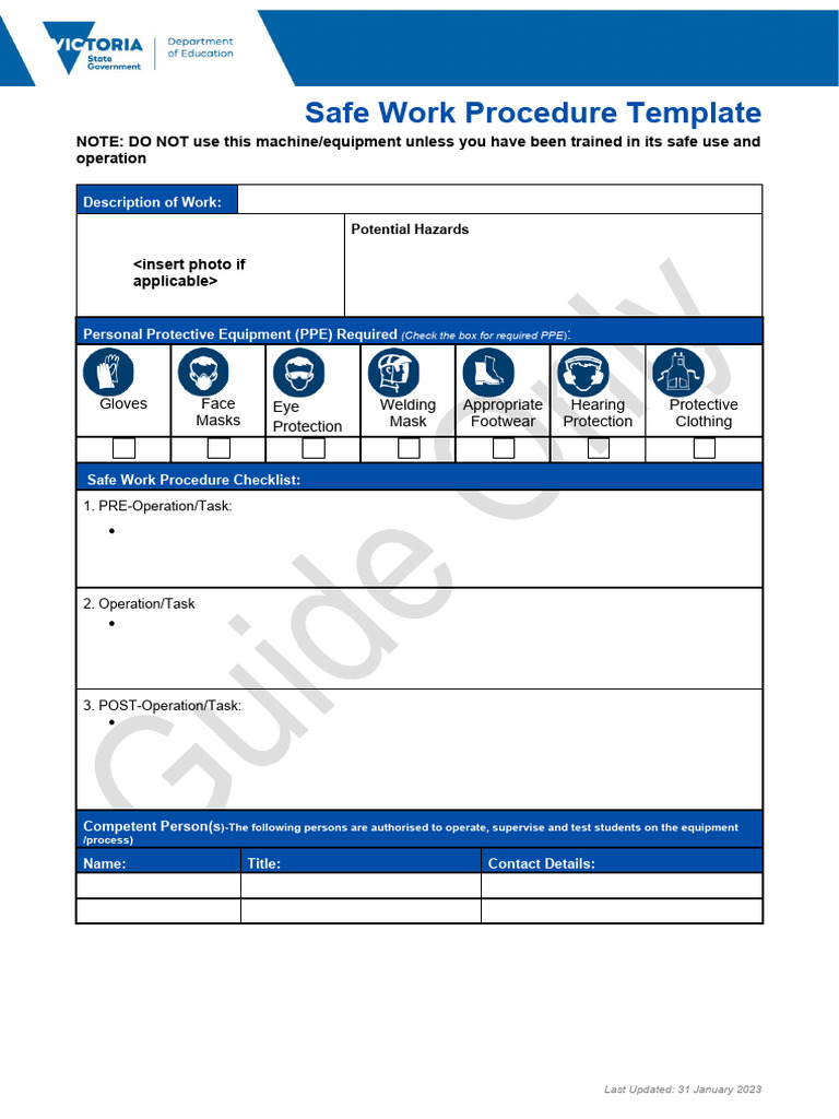 Safe Work Procedure Template | PDF