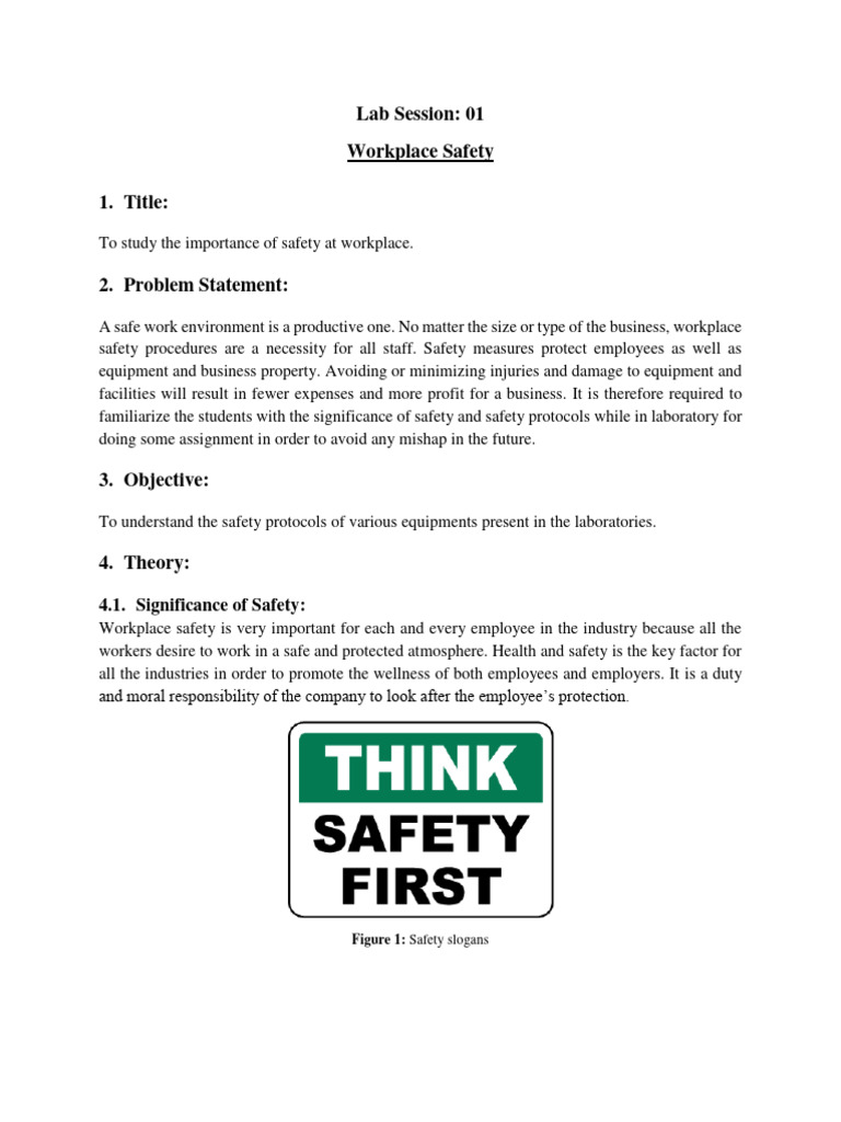 Lab Session 01 - Workplace Safety | PDF | Occupational Safety And ...