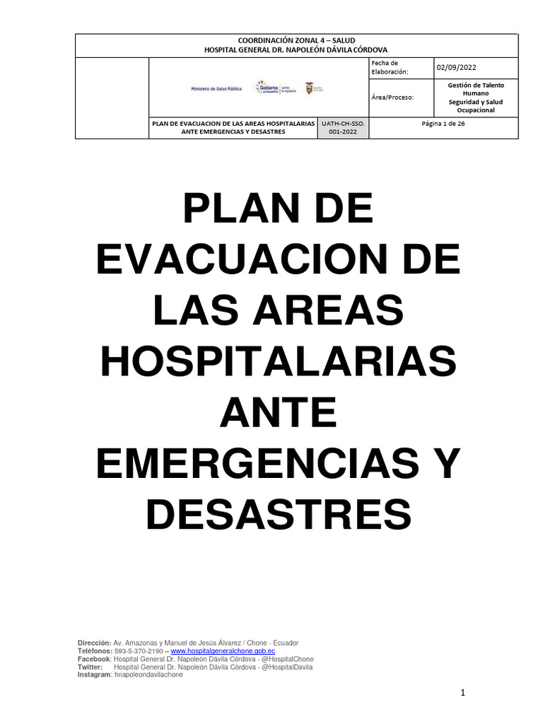 Plan de Evacuacion Sso HNDC | PDF | Hospital | Emergencia