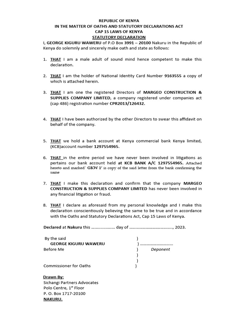 Affidavit MARGEO CONSTRUCTION | PDF | Finance & Money Management | Law