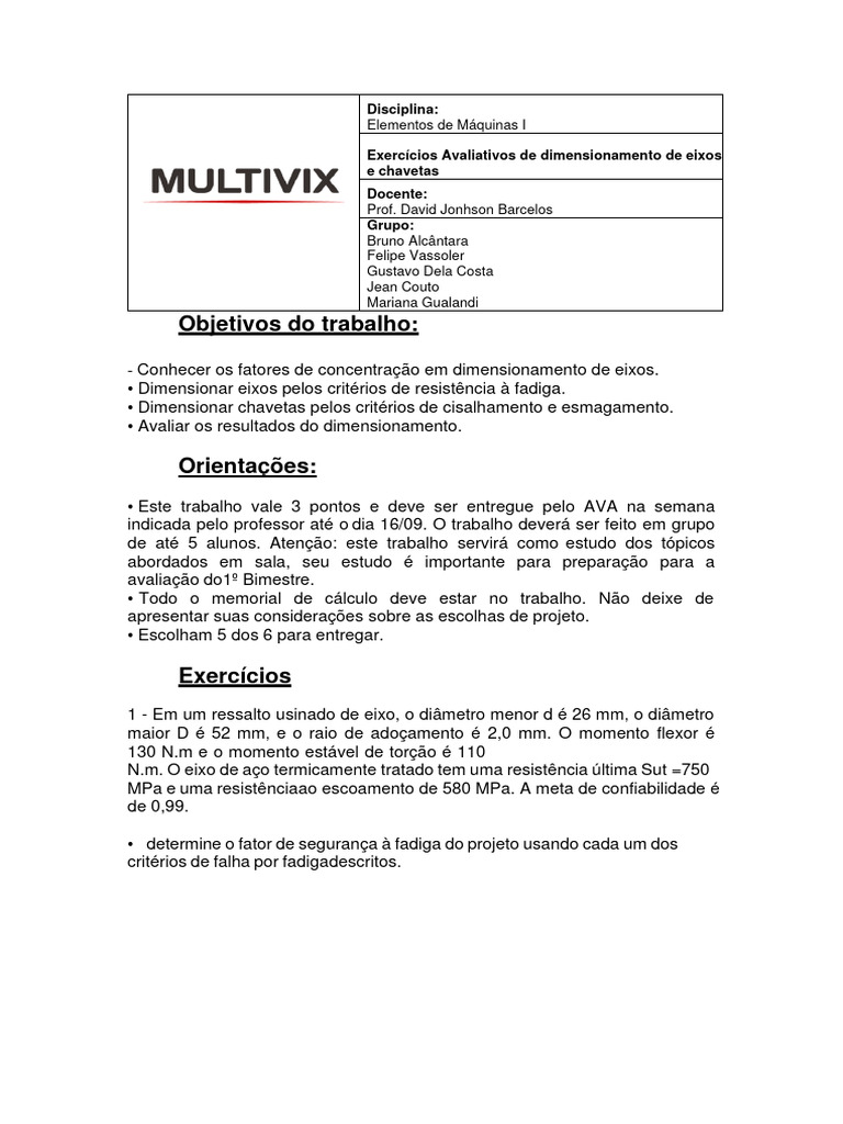 Exercícios de Dimensionamento de Eixos | PDF | Eixo | Potência (Física)
