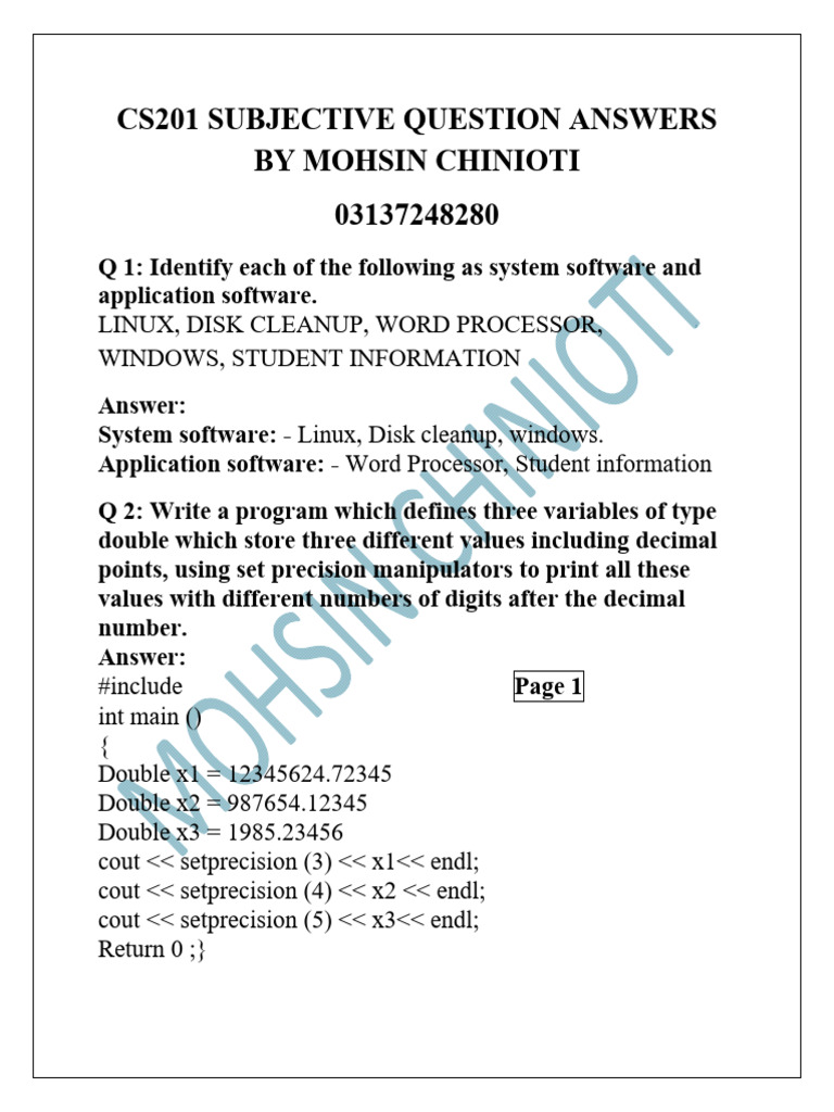 Cs201 Final Notce by Mohsin Raza (1) - 1 | PDF | Pointer (Computer Programming) | Object ...