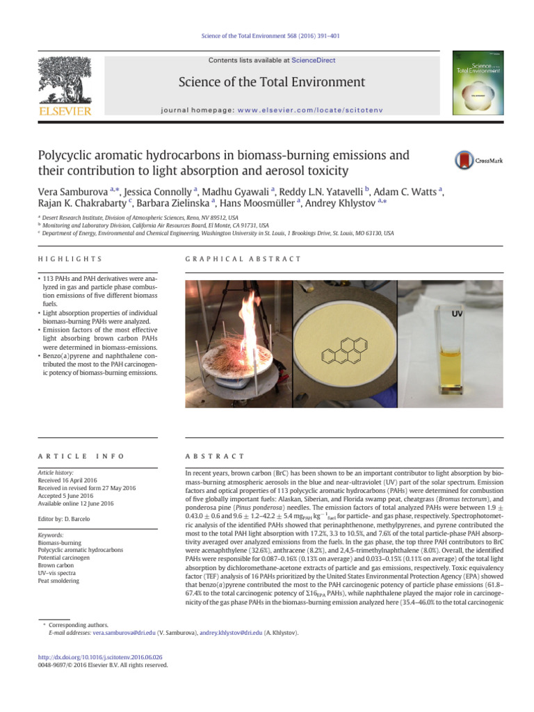 Polycyclic Aromatic Hydrocarbons in Biomass-Burning Emissions and | PDF | Polycyclic Aromatic ...
