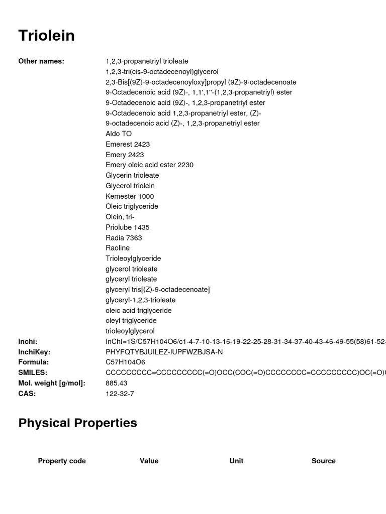 Chemeo 18-027-2 Triolein | PDF | Triglyceride | Solubility