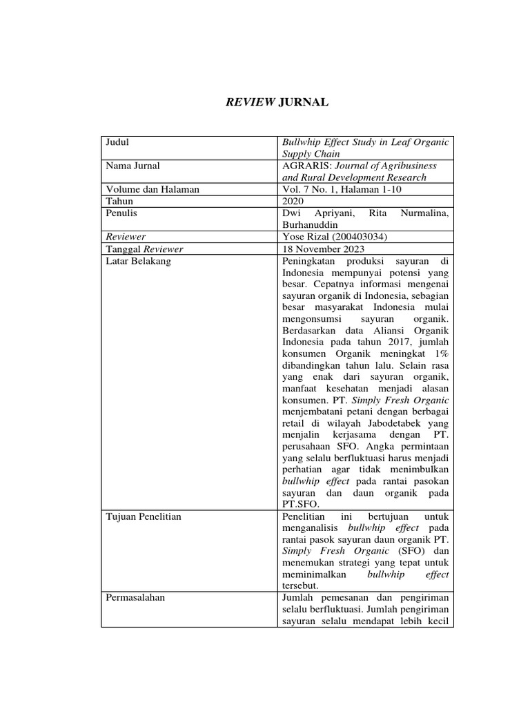 Yose Rizal - Review Jurnal Bullwhip Effect | PDF