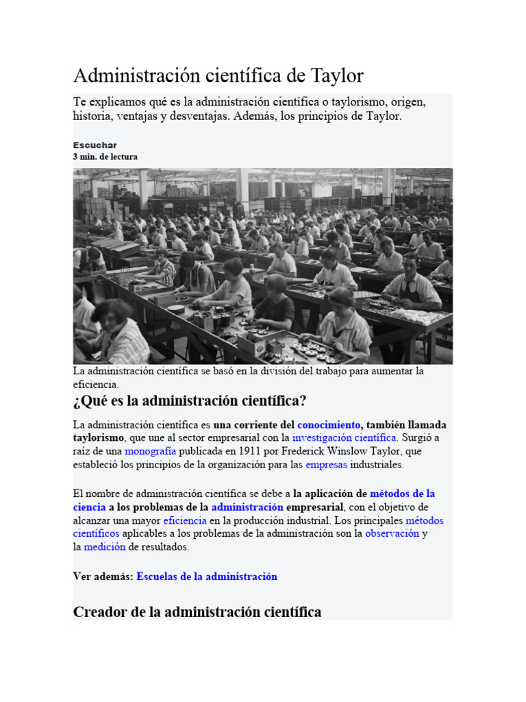 Administración científica de Taylor | PDF | Planificación | Economias