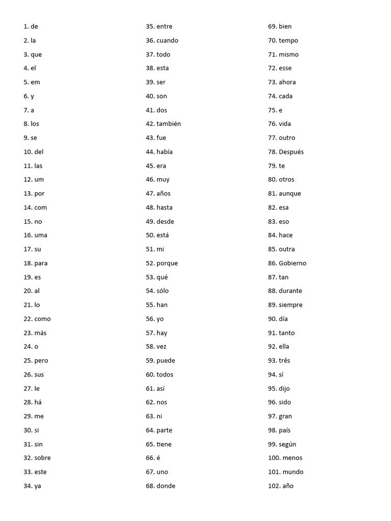 500 Palavras Mais Comuns No Espanhol | PDF