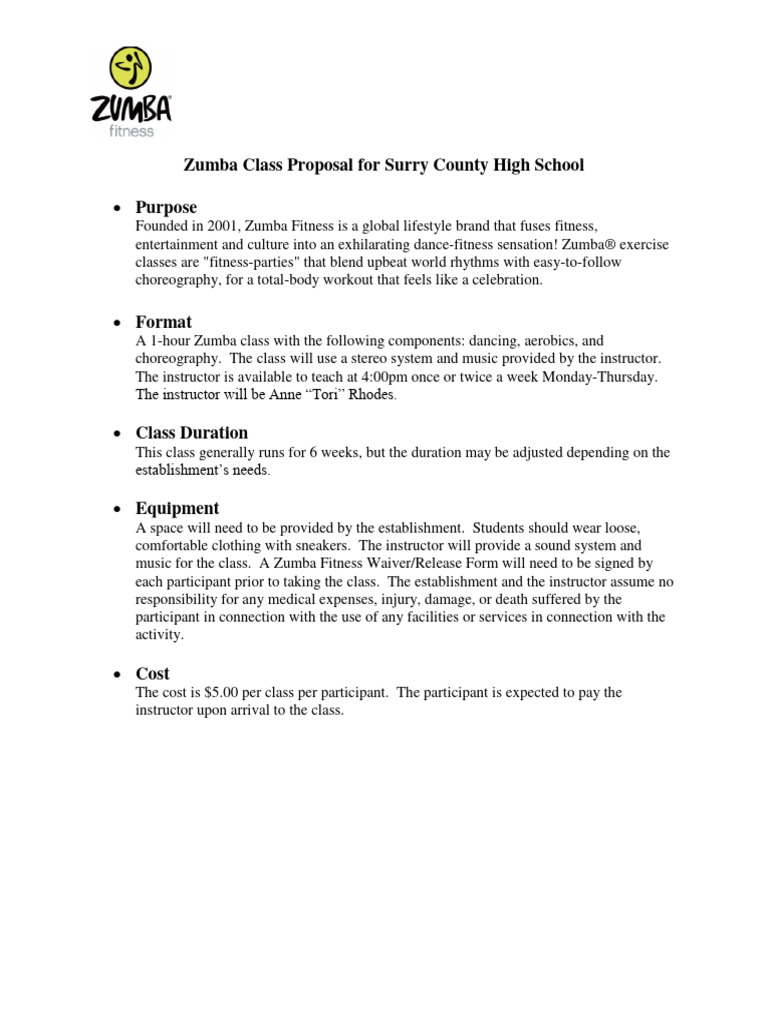 Zumba Class Proposal for Surry High School | PDF | Language Arts ...