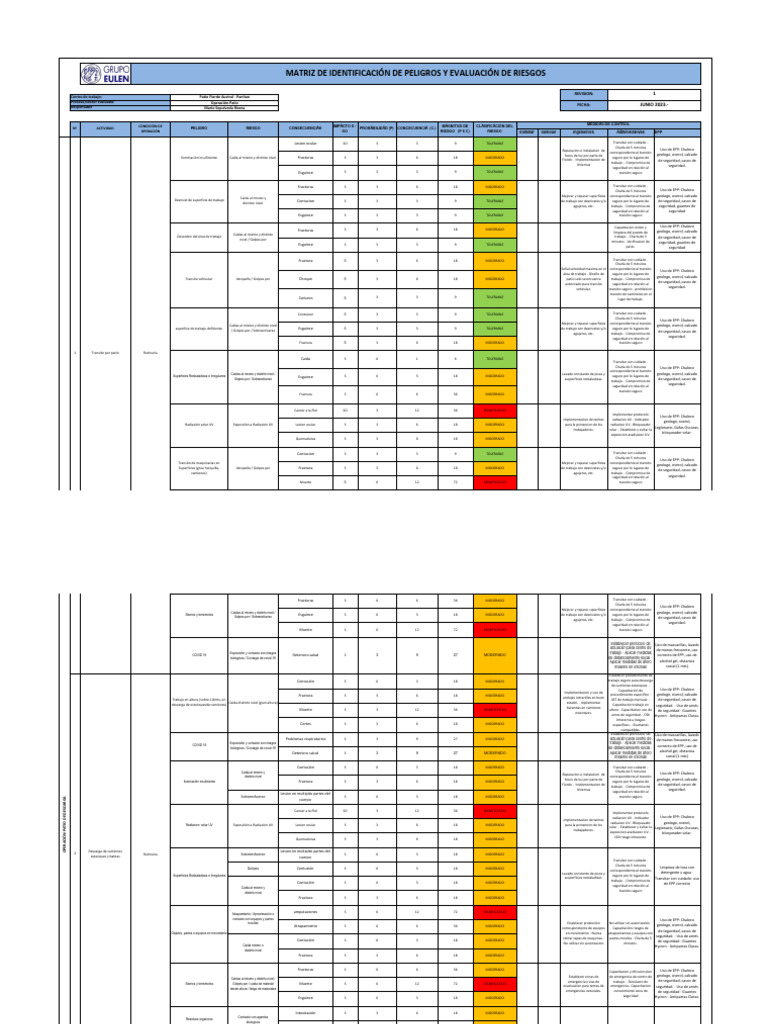 Matriz IPER Operacion Patio | PDF | Protector solar | Medicina CLINICA