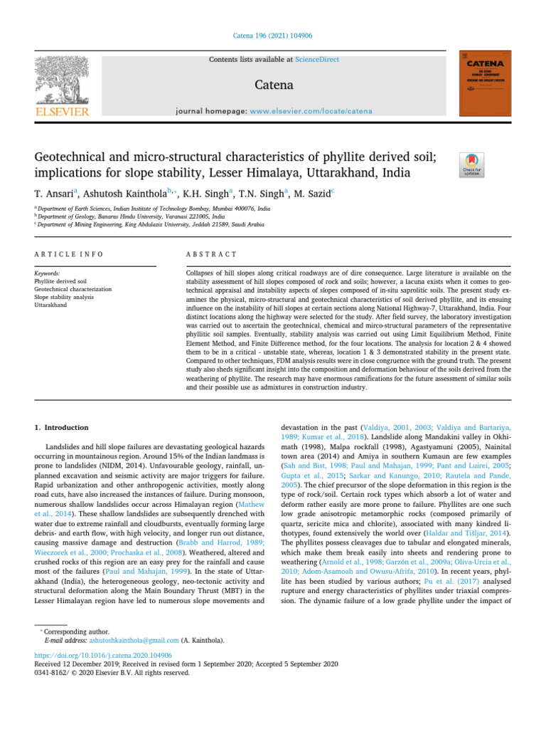 Geotechnical and Micro-Structural Characteristics of Phyllite Derived ...