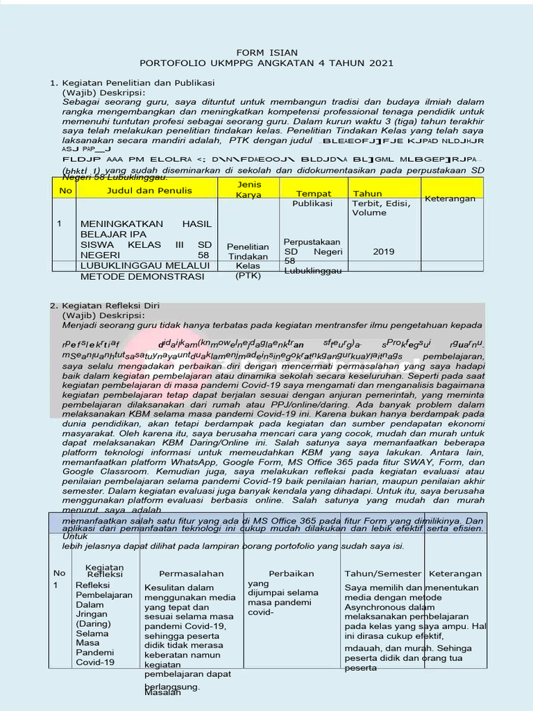 Contoh Pengisian Deskripsi Ukin Portofolio | PDF