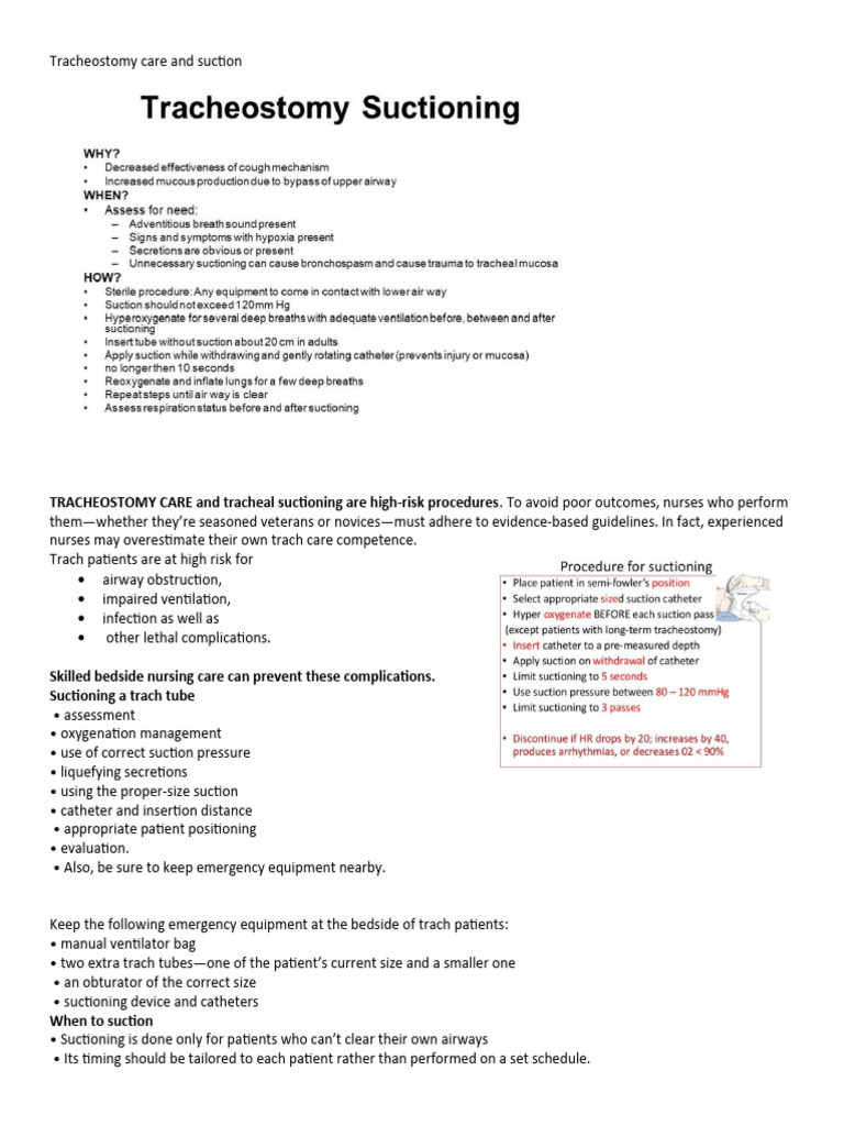 Tracheostomy Care and Suction | PDF | Breathing | Respiratory Tract