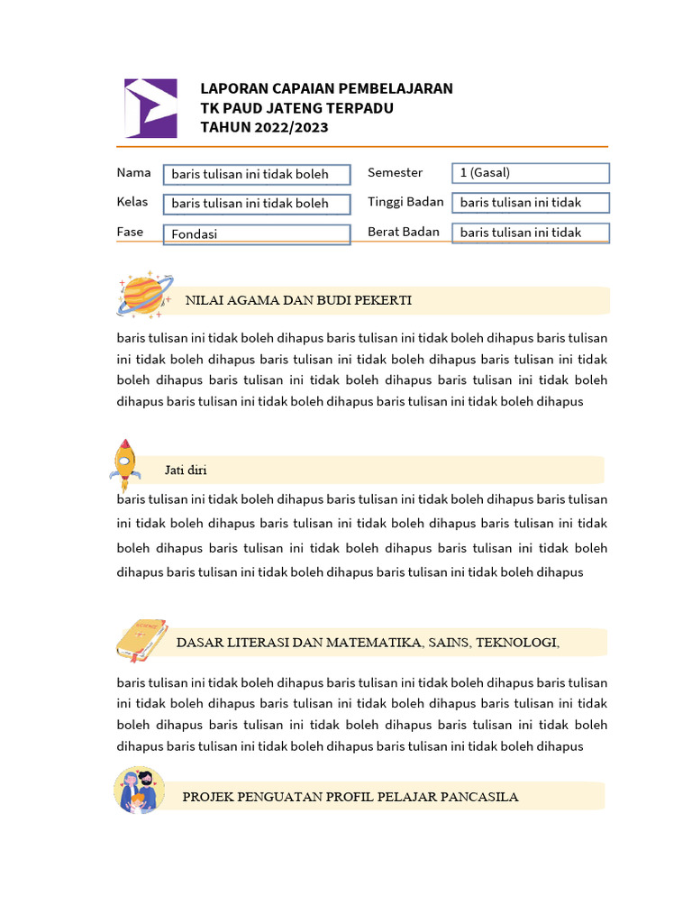 Word Rapor Paud Jateng Kurikulum Merdeka | PDF