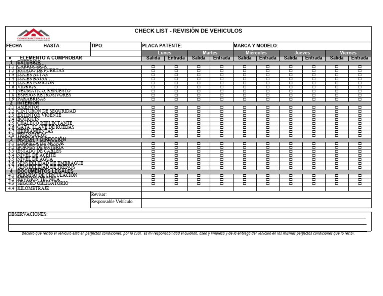 SGD R DMX 009 Check List de Revision de Vehiculos | Descargar gratis ... SGD R DMX 009 Check List de Revision de Vehiculos | Descargar gratis ...