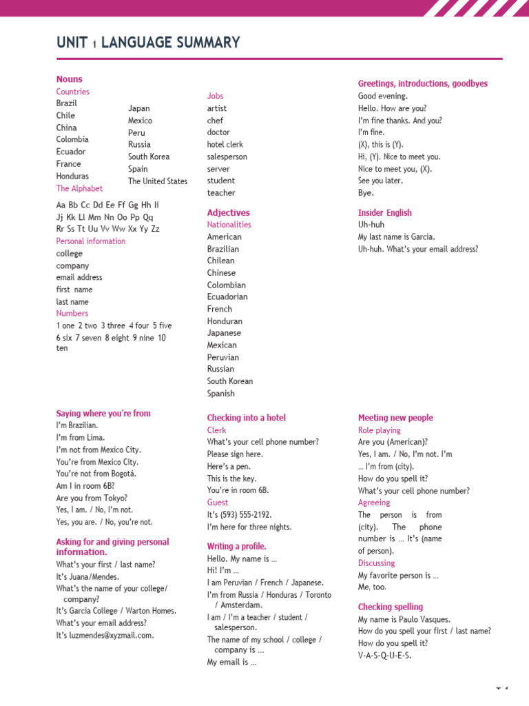 EVOLVE Level 1 Language Summaries | PDF | Workweek And Weekend | Grandparent